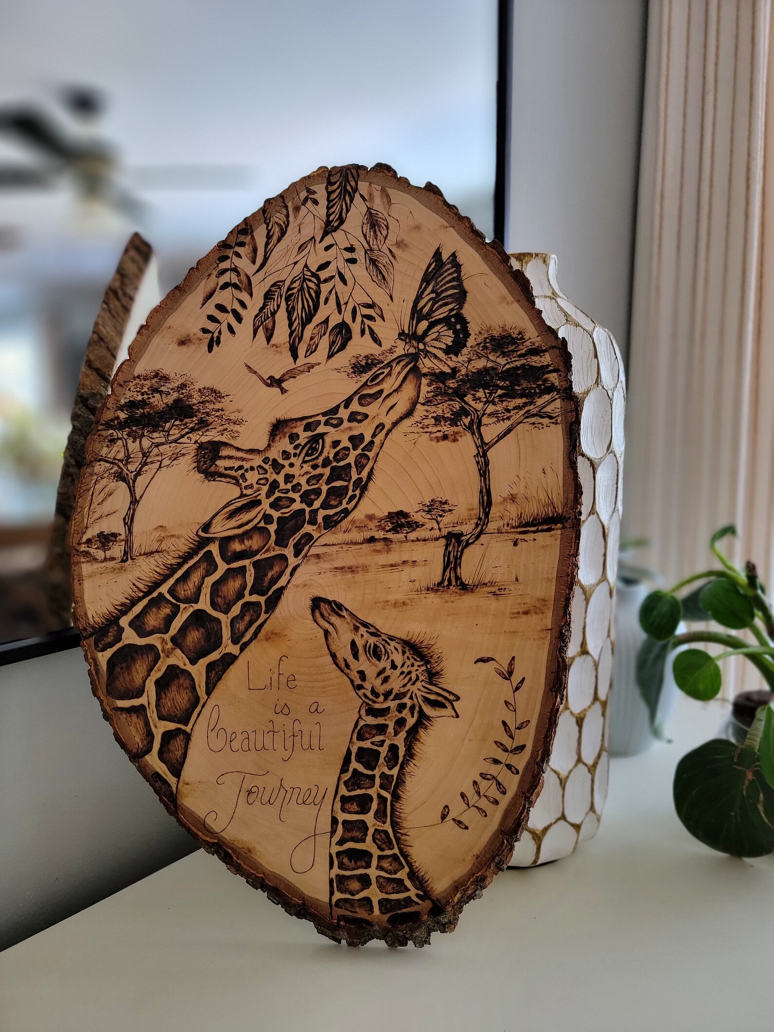 Hand Burned Art, Giraffe Wall Art, Pyrography Design, Etched Wood Art ...
