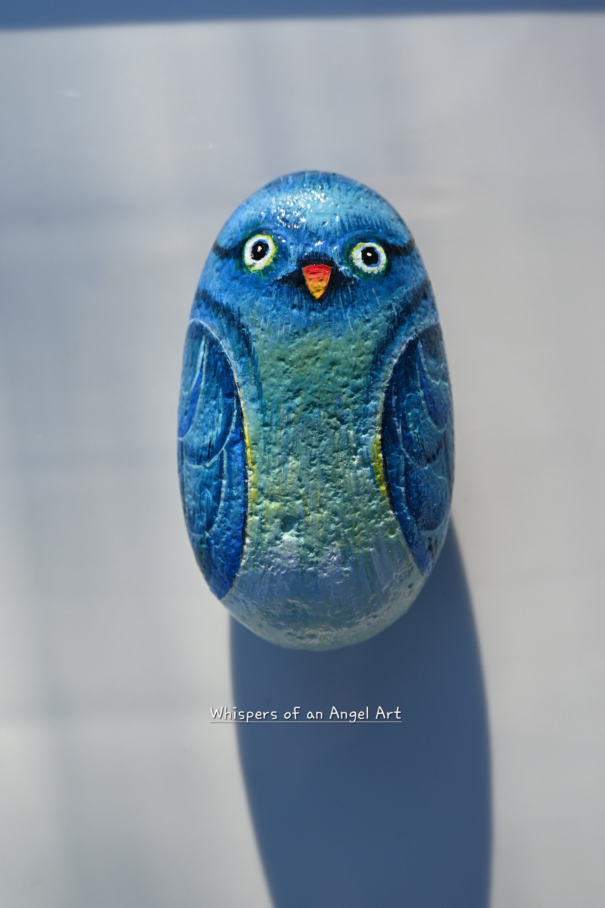 Painted Bird Rock, Hand Painted Stone, Blue Bird Stone, Art on Stone ...