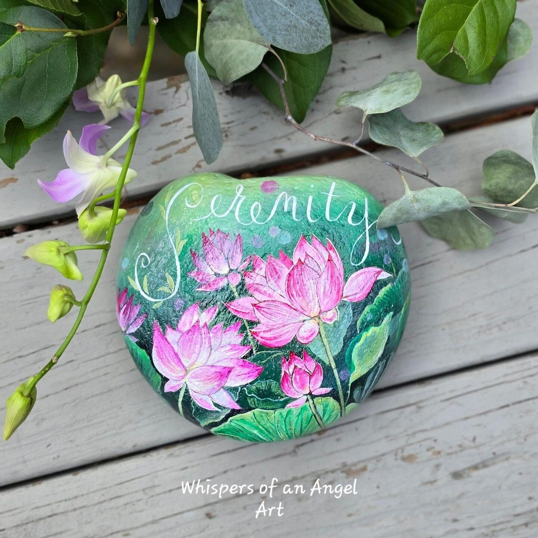 Painted Garden Stone, Rock Art, Garden Decor, Hand Painted Flowers ...
