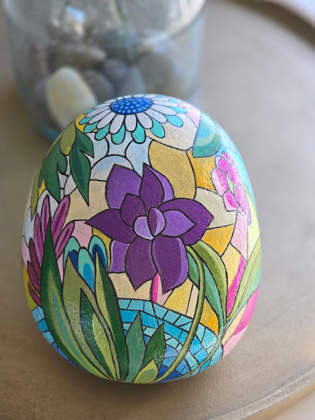 Hand Painted Rock, Garden Stone, Stain Glass Art, Stone Art, Hand ...