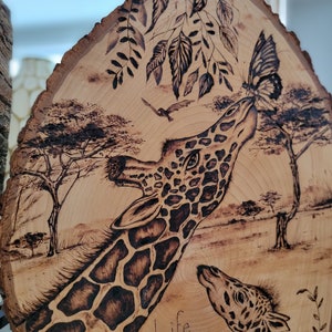 Hand Burned Art, Giraffe Wall Art, Pyrography Design, Etched Wood Art ...