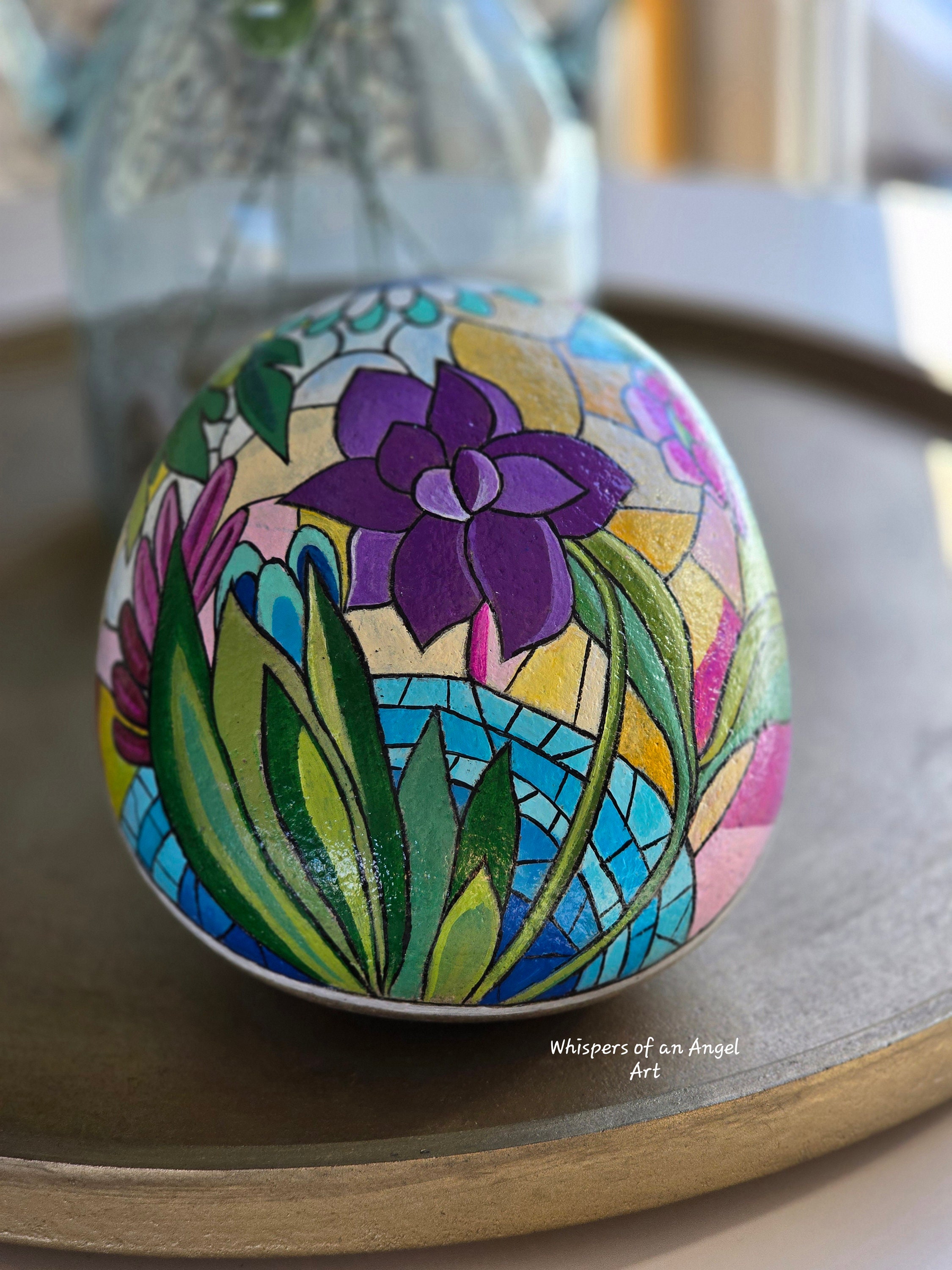 Hand Painted Rock, Garden Stone, Stain Glass Art, Stone Art, Hand ...