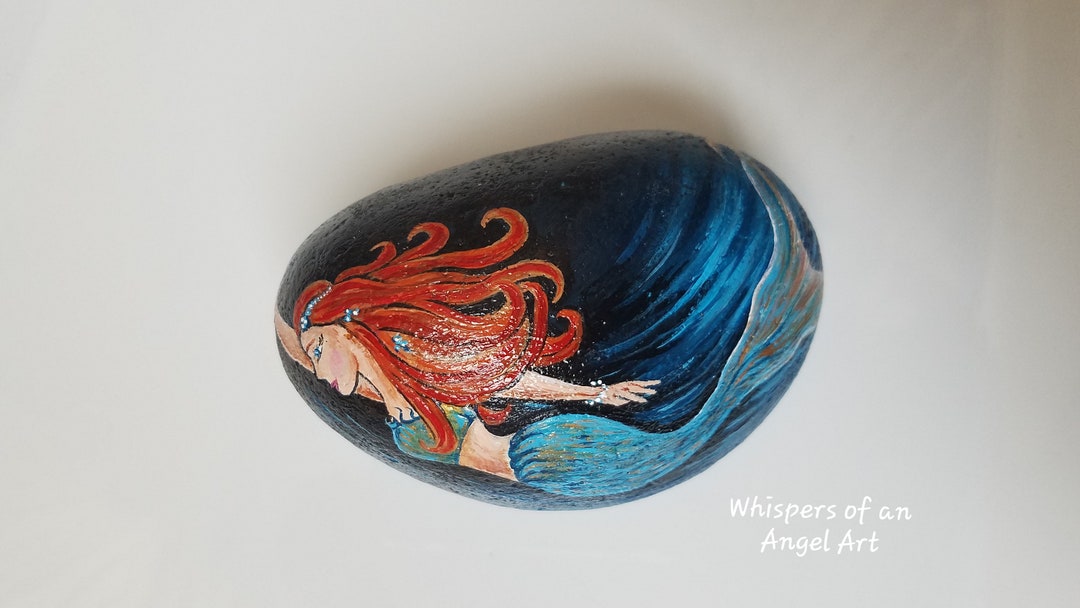 Mermaid Painted Stone, Hand Painted Rock, Stone Art, Hand Painted ...