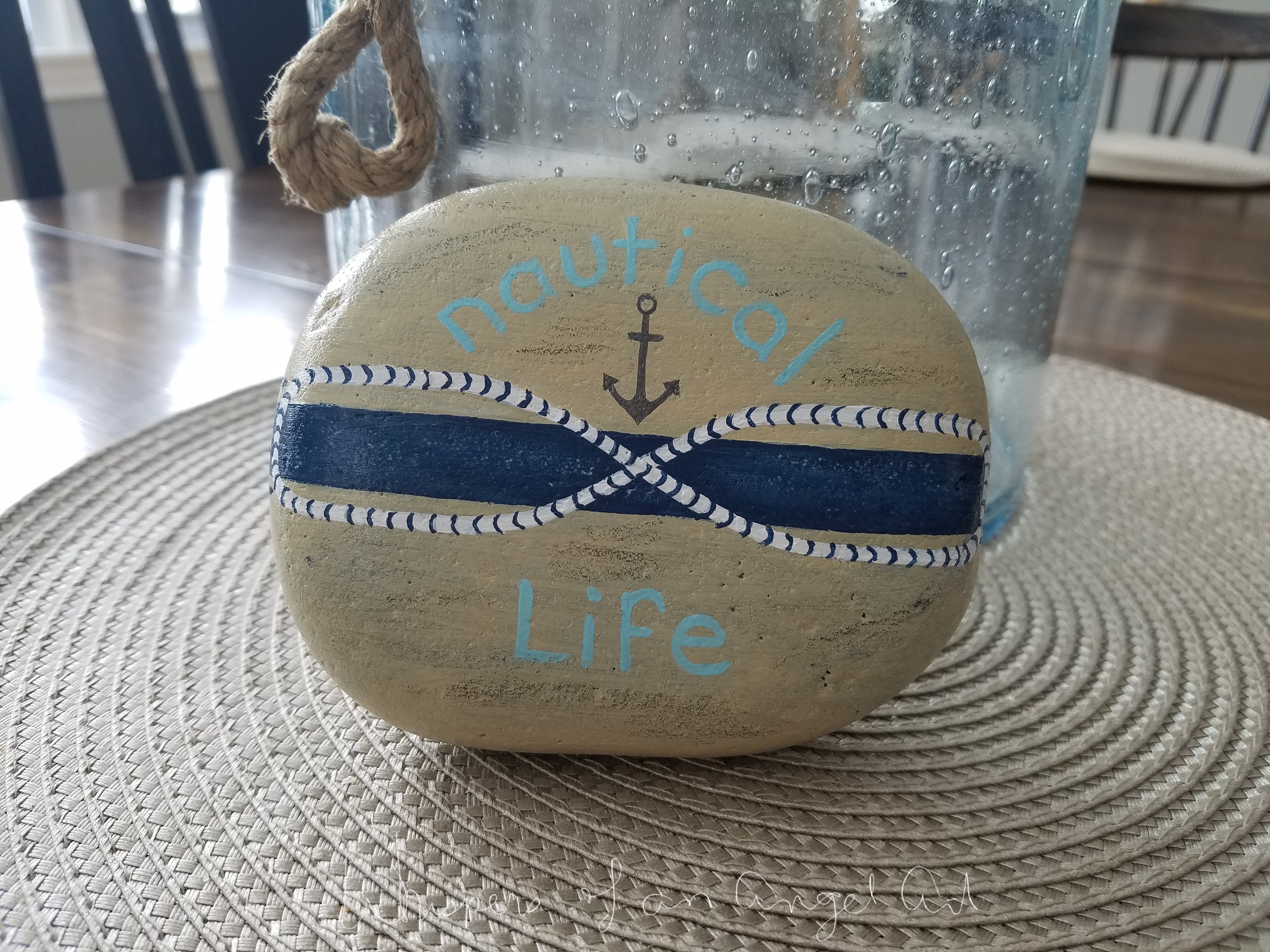 Nautical Painted Stone, Hand Painted Beach Rock, Beach House Ocean ...
