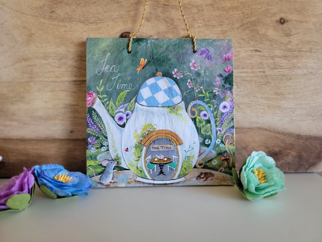 6 X 6 Painted Teapot, Enchanted Teapot House, Slate Art, Wall Art, Hand ...