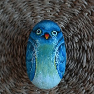 Painted Bird Rock, Hand Painted Stone, Blue Bird Stone, Art on Stone ...