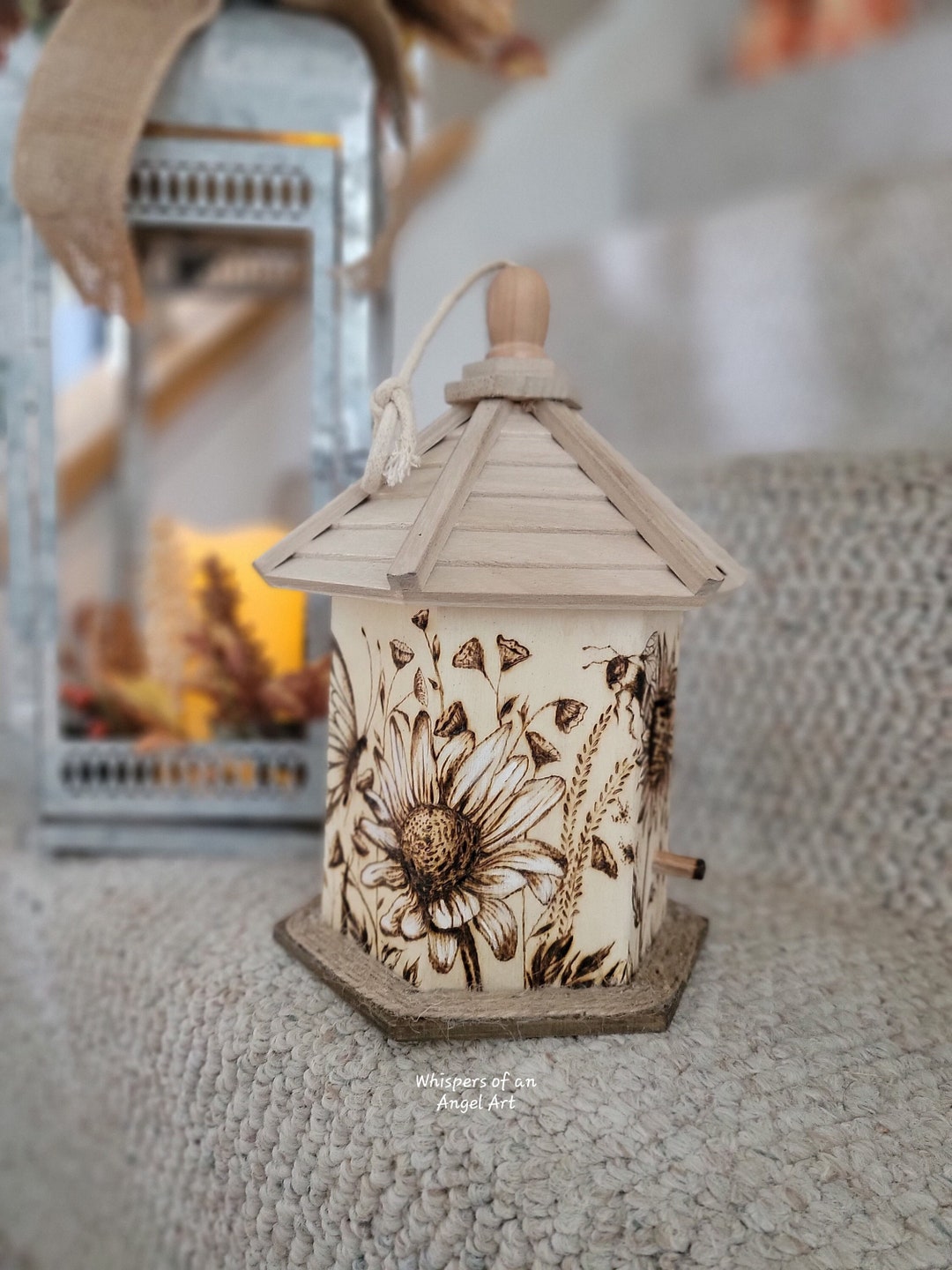 Wood Burning Art, Decorative Birdhouse, Floral Birdhouse, Wooden Art ...