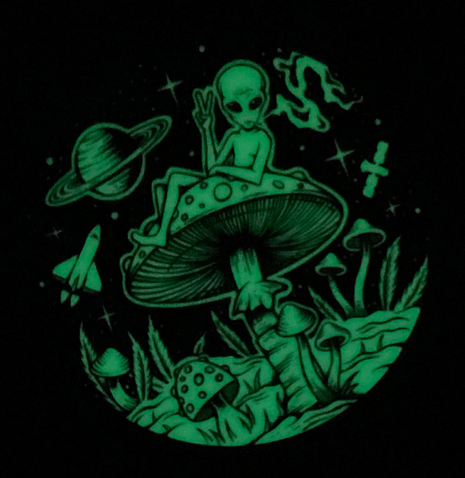 Alien Chillin on Mushrooms Glow in the Dark Sticker Vinyl UFO | Etsy