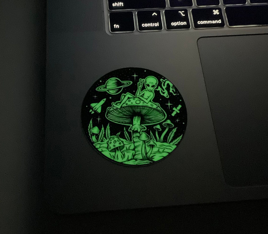 Alien Chillin on Mushrooms Glow in the Dark Sticker Vinyl UFO Space ...