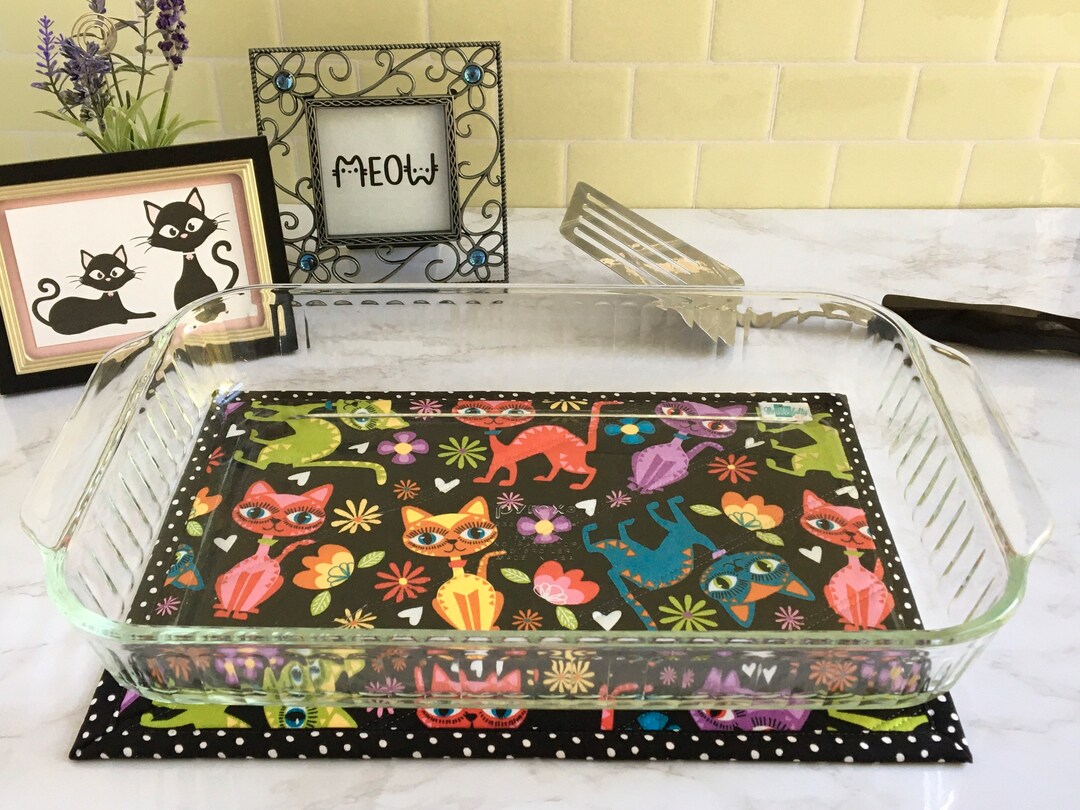 Retro Cats Hot Pad, Quilted Casserole Trivet (9x13 Inch - Etsy