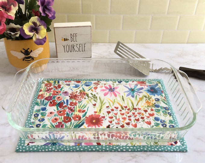 Floral Chicken Casserole Hot Pad, Oversized Quilted Hot Pad, Large ...