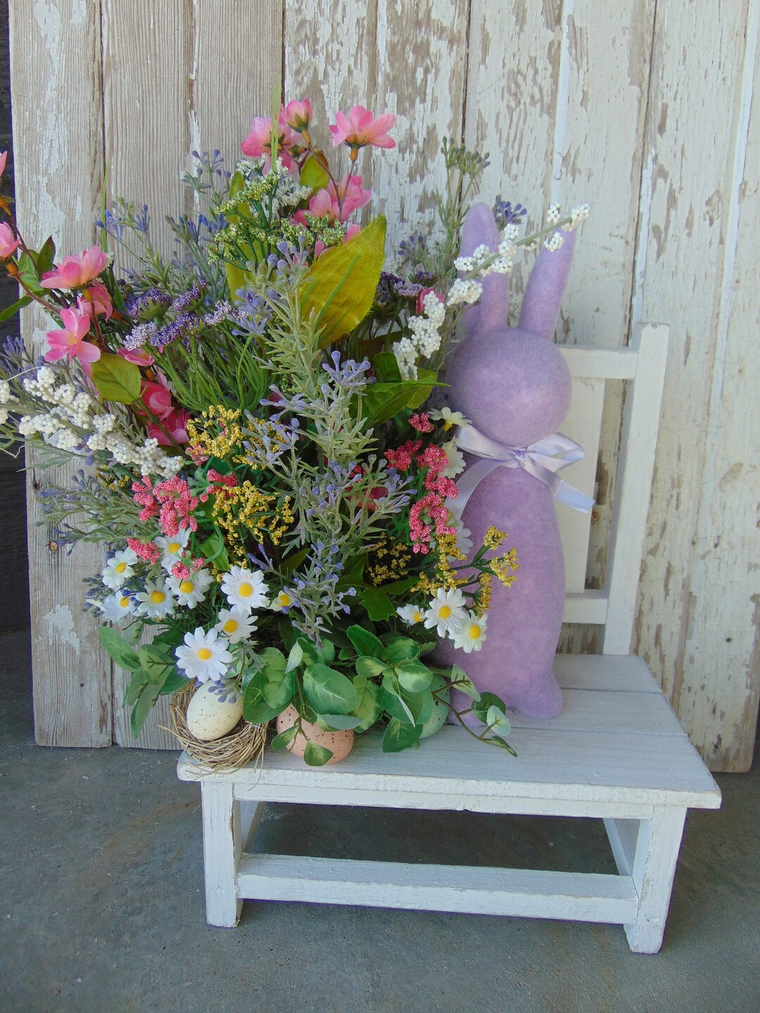 Flocked Bunny Spring Bench Centerpiece - Etsy