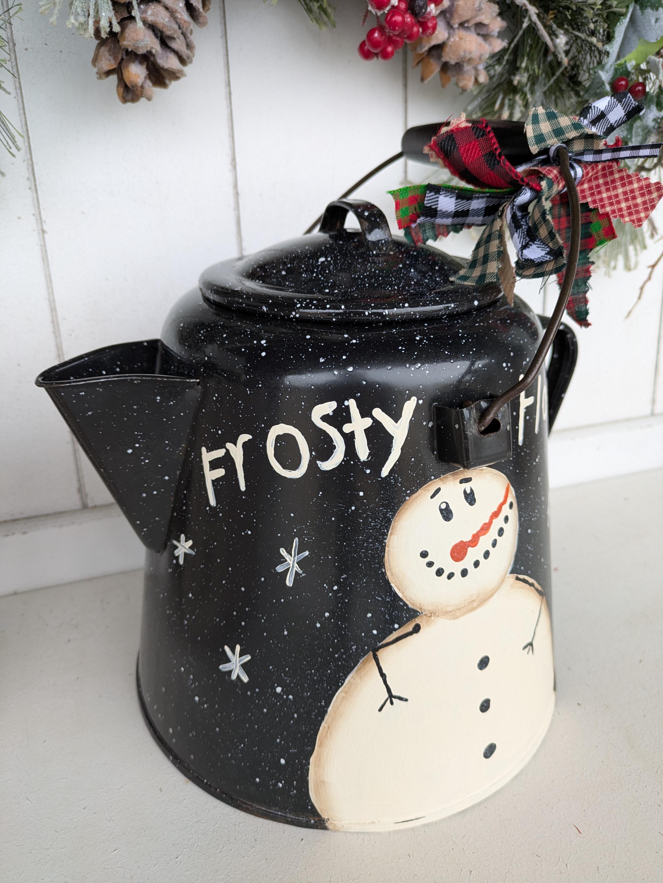 Vintage Graniteware Pot With Snowman - Etsy