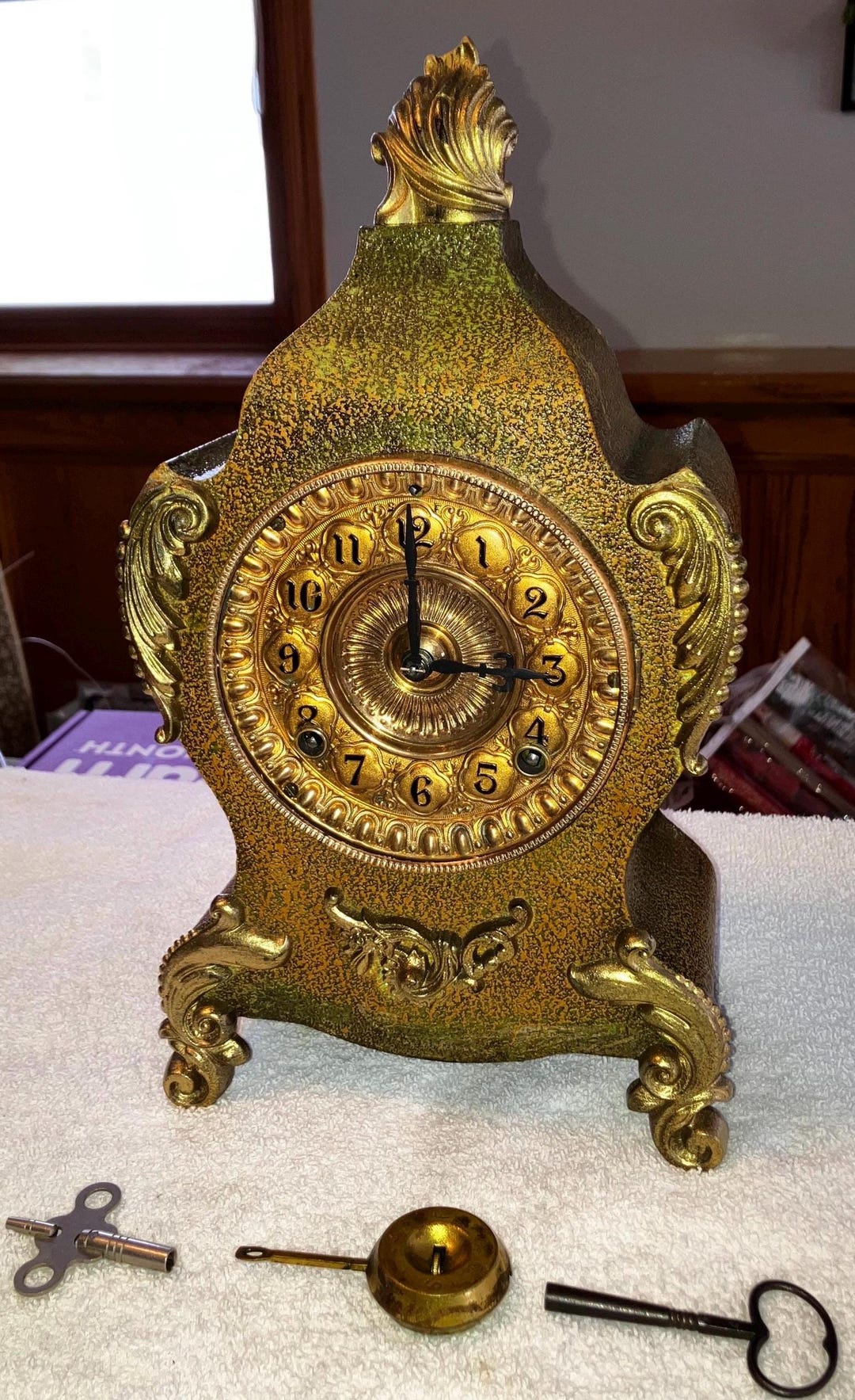 1910's Antique Ansonia Metal Mantel Shelf Clock Working Correctly ...