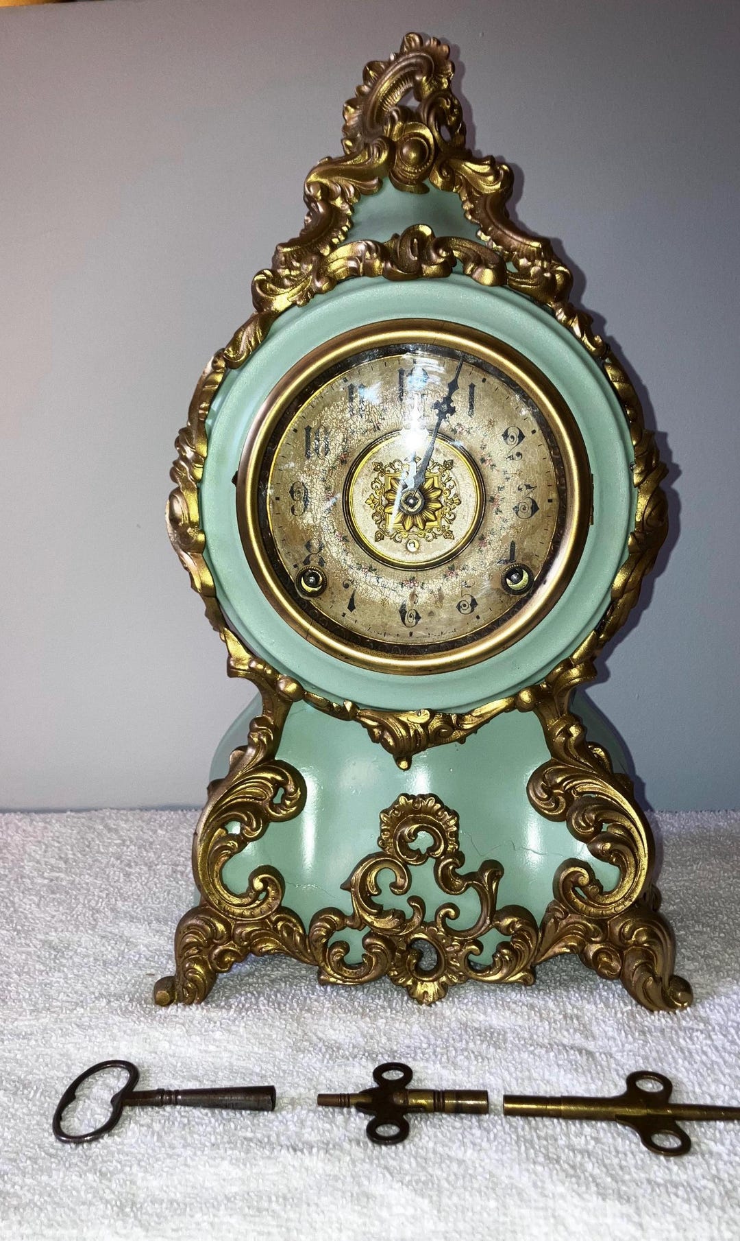 1890's Antique Enamelled Metal Kroeber Mantel Shelf Clock Working ...