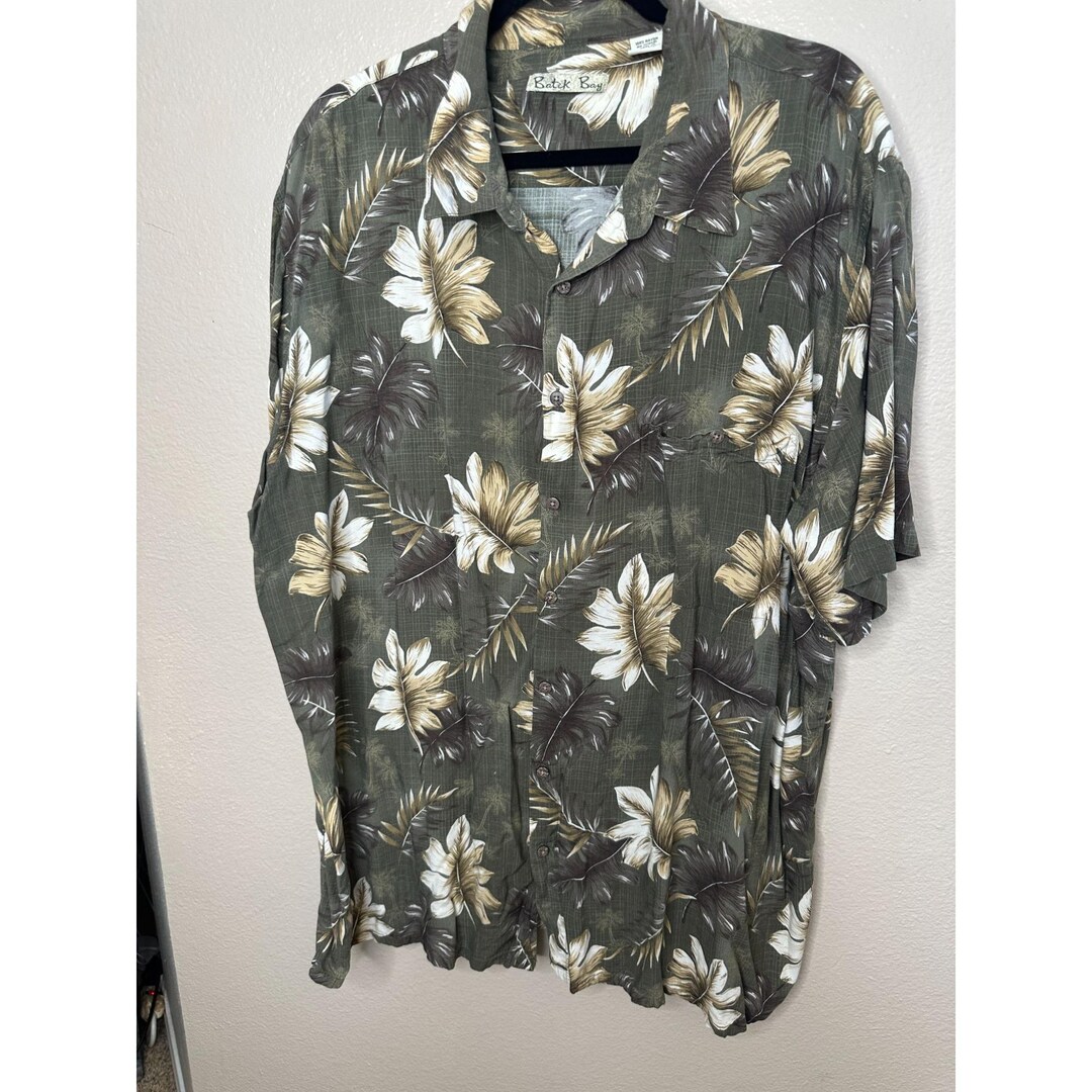 Vintage Batik Bay Mens Hawaiian Floral Button-up Shirt 3XLT Rayon Short ...