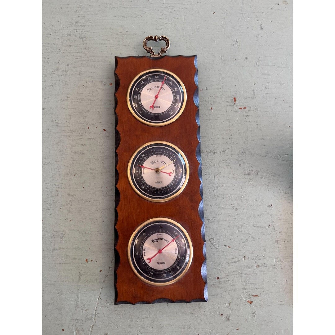 Verichron Triple Gauge Vintage Thermometer Barometer Hygrometer Mid ...