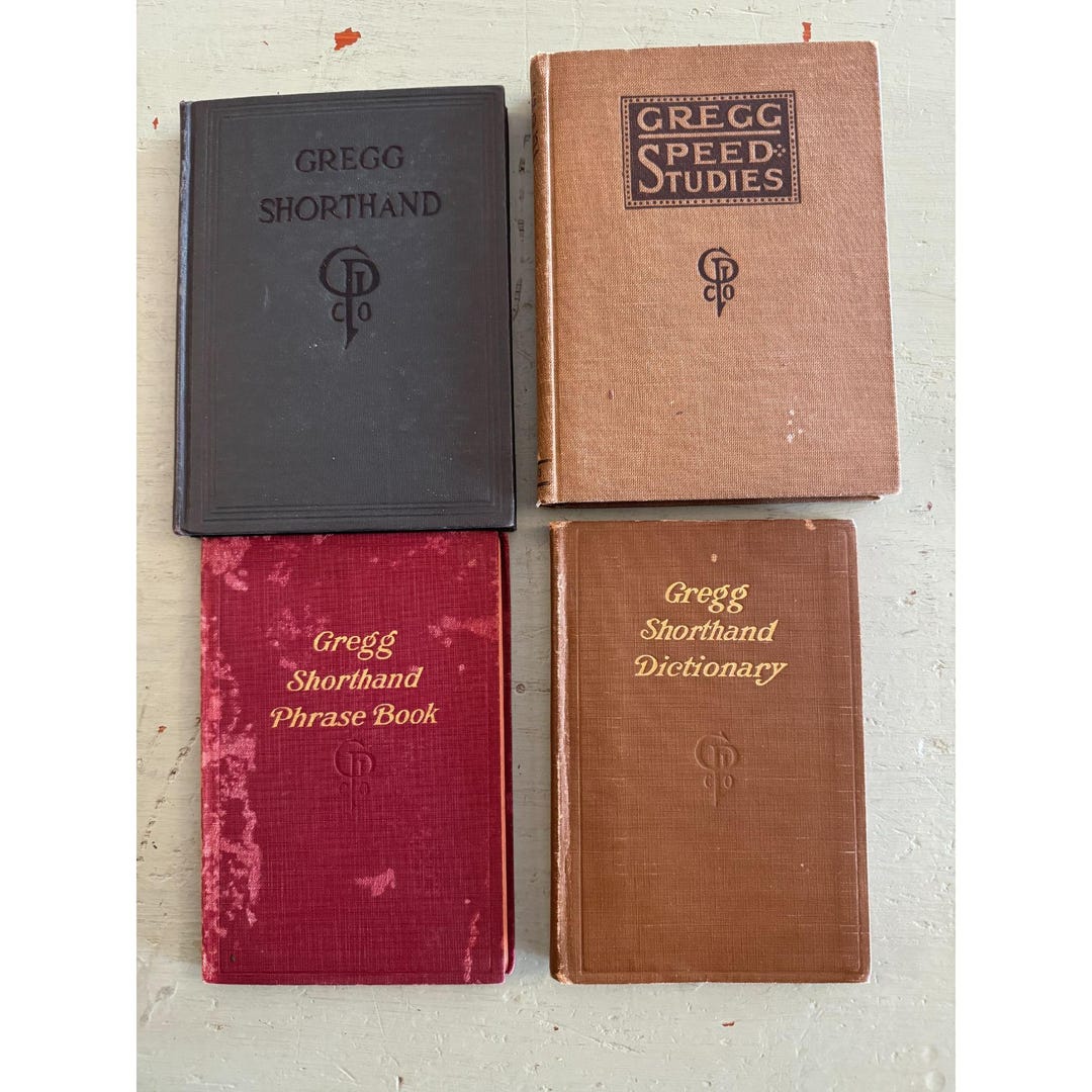 Set of 4 Antique Gregg Books Shorthand Speed Studies Dictionary Phrase ...