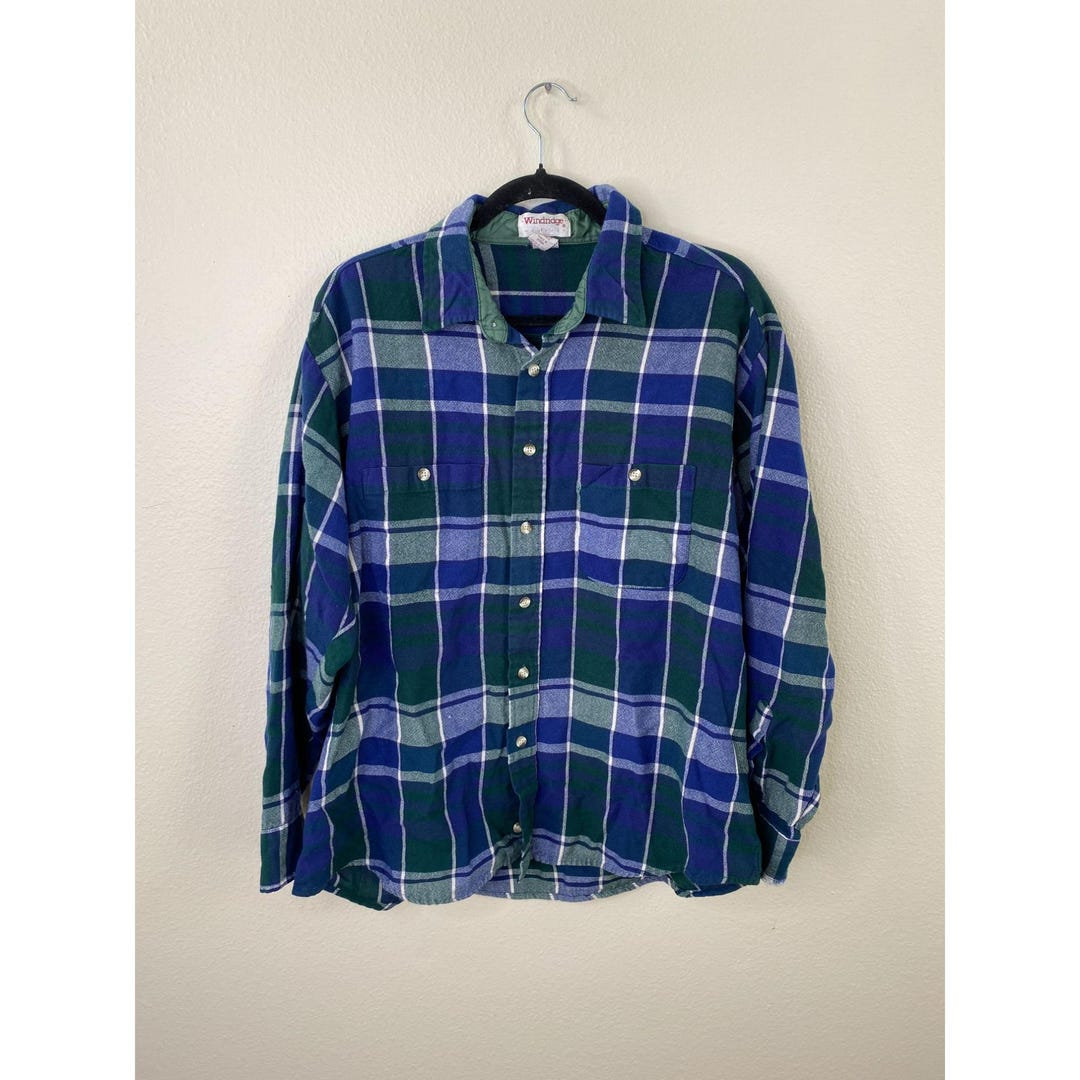 Windridge Mens Plaid Flannel Shirt, Button-down, Green, Blue, Long ...