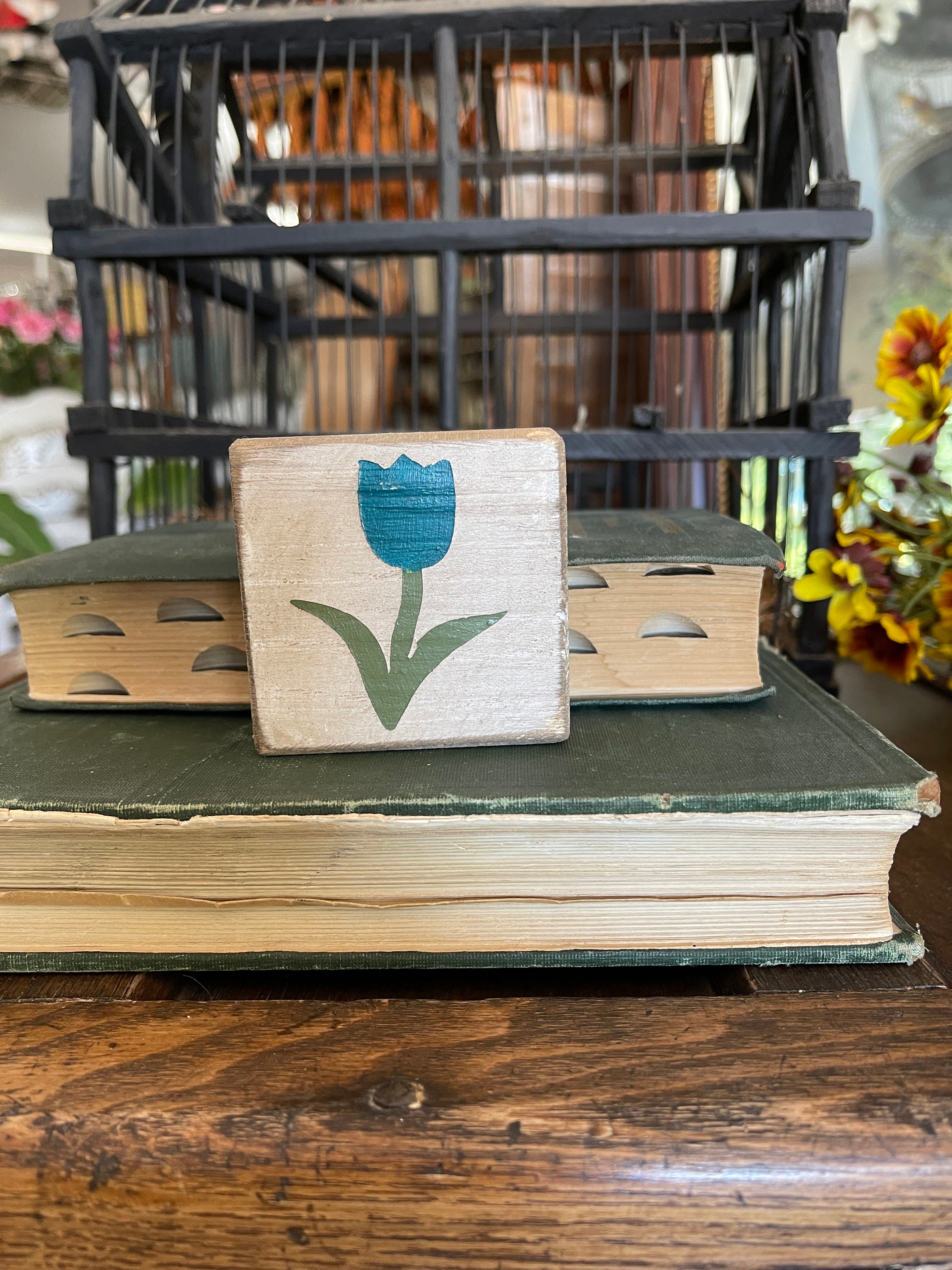 Handmade Tulip Block Spring Decor Hand Painted Tiered Tray | Etsy