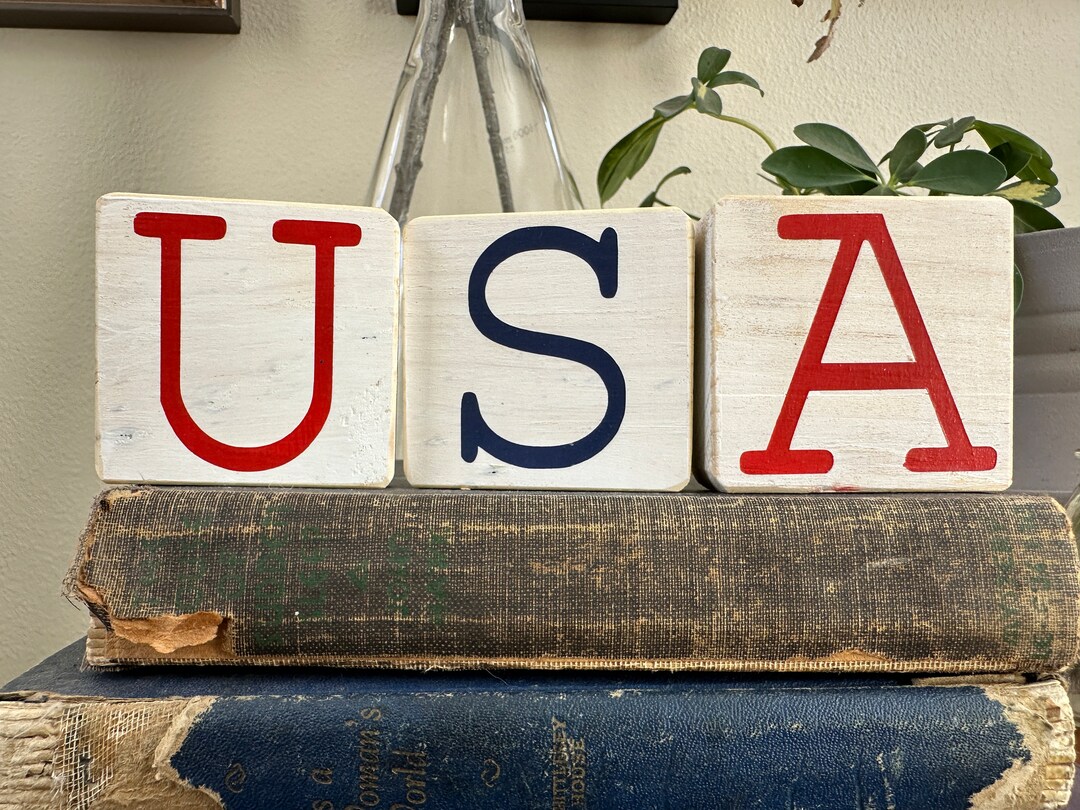 Patriotic Wood Block, USA, Small Wood Sign, Wood Sign, Home Decor ...