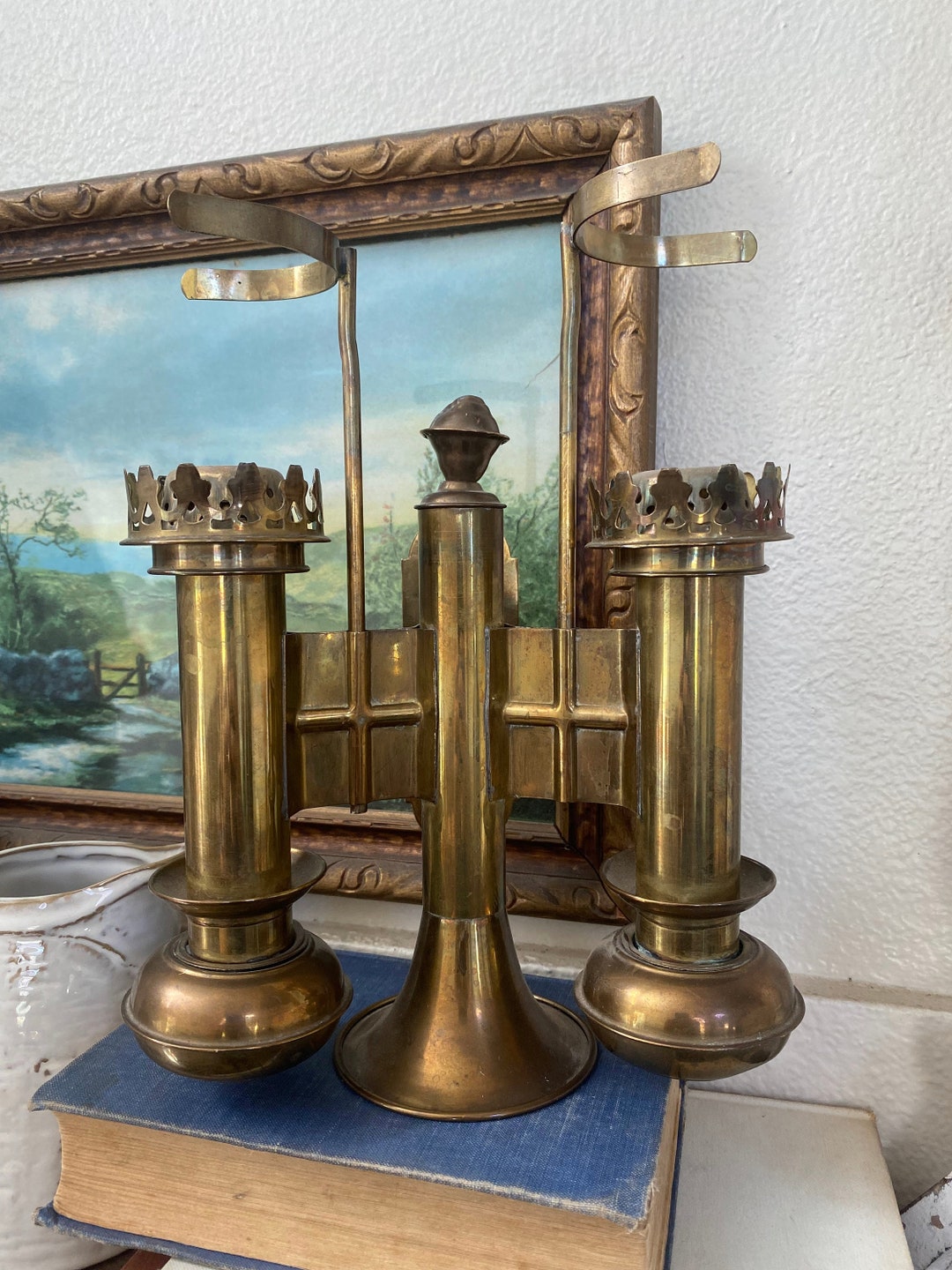Antique Brass Railway Train Car Double Candle Sconce, Antique Candle ...
