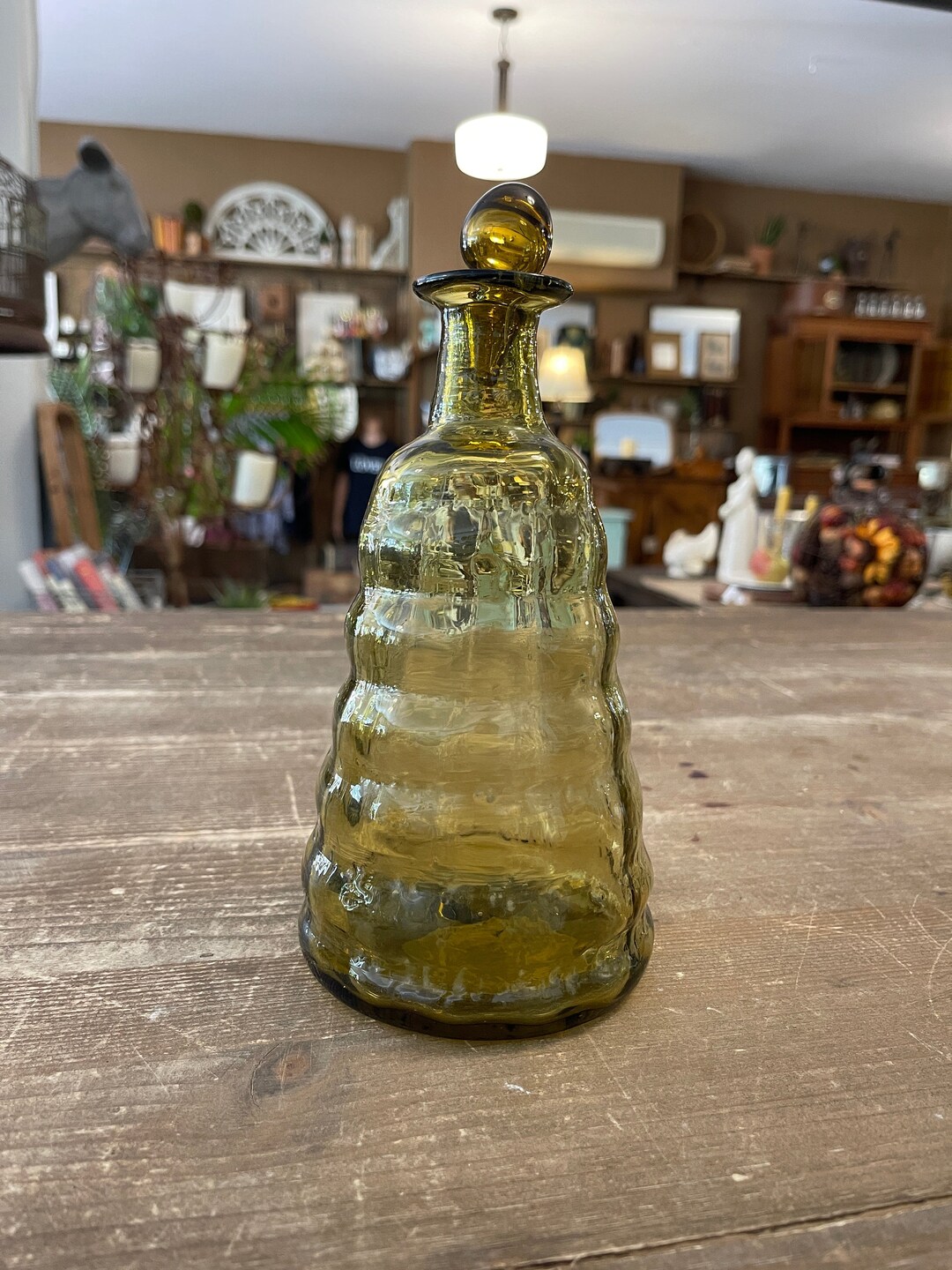 Antique Green Glass Beehive Decanter, Antique Decanter, Green Glass ...