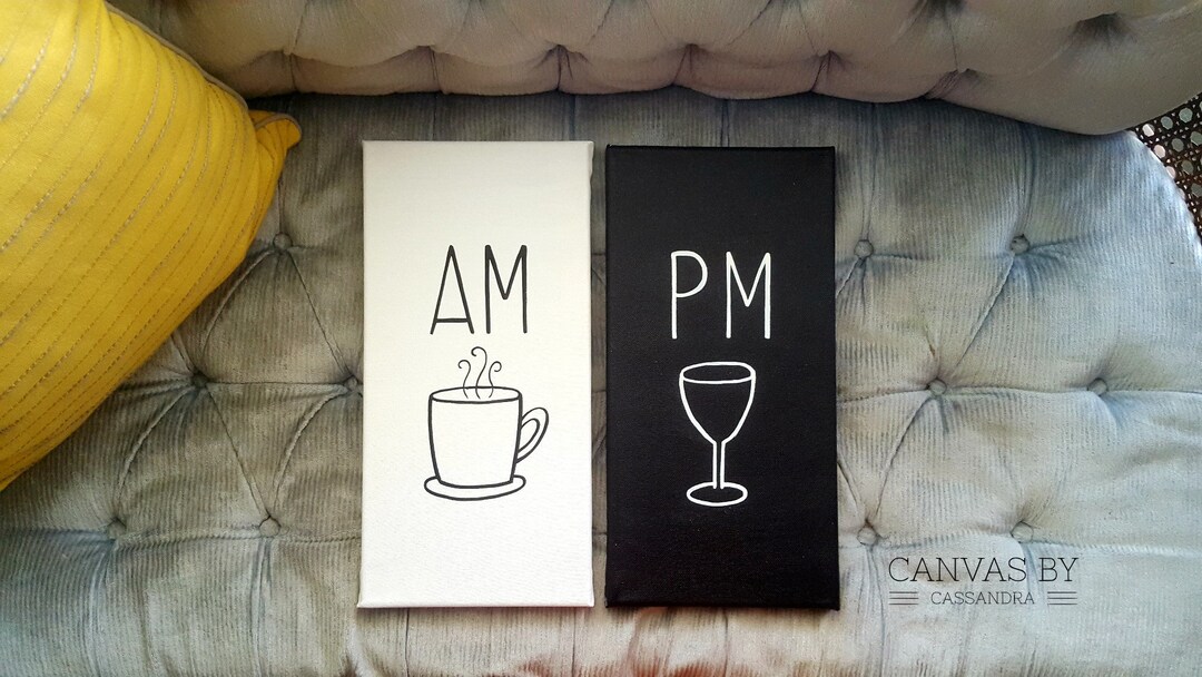 AM/PM Set- Wine and Coffee Sign- Wine and Coffee Decor- Kitchen Decor ...