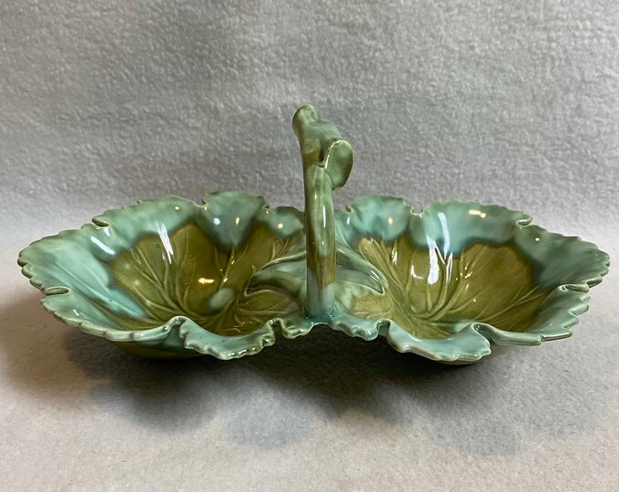 Vintage Holland Mold Ceramic Handled Double Green Leaf Dish (#DCG870 ...