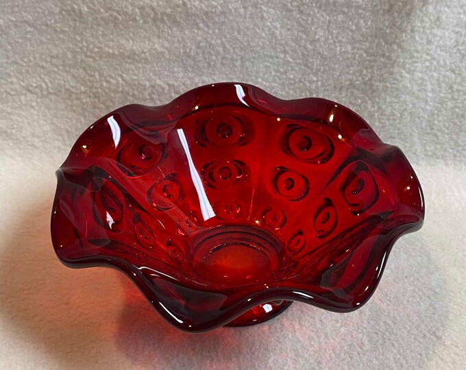 Vintage Viking Ruby Red Pedestal Glass Bowl With Scalloped Edge and ...