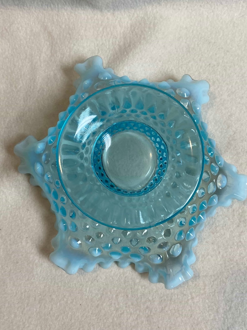 Fenton Blue Opalescent Hobnail Glass Bowl With Ruffled Edge | Etsy