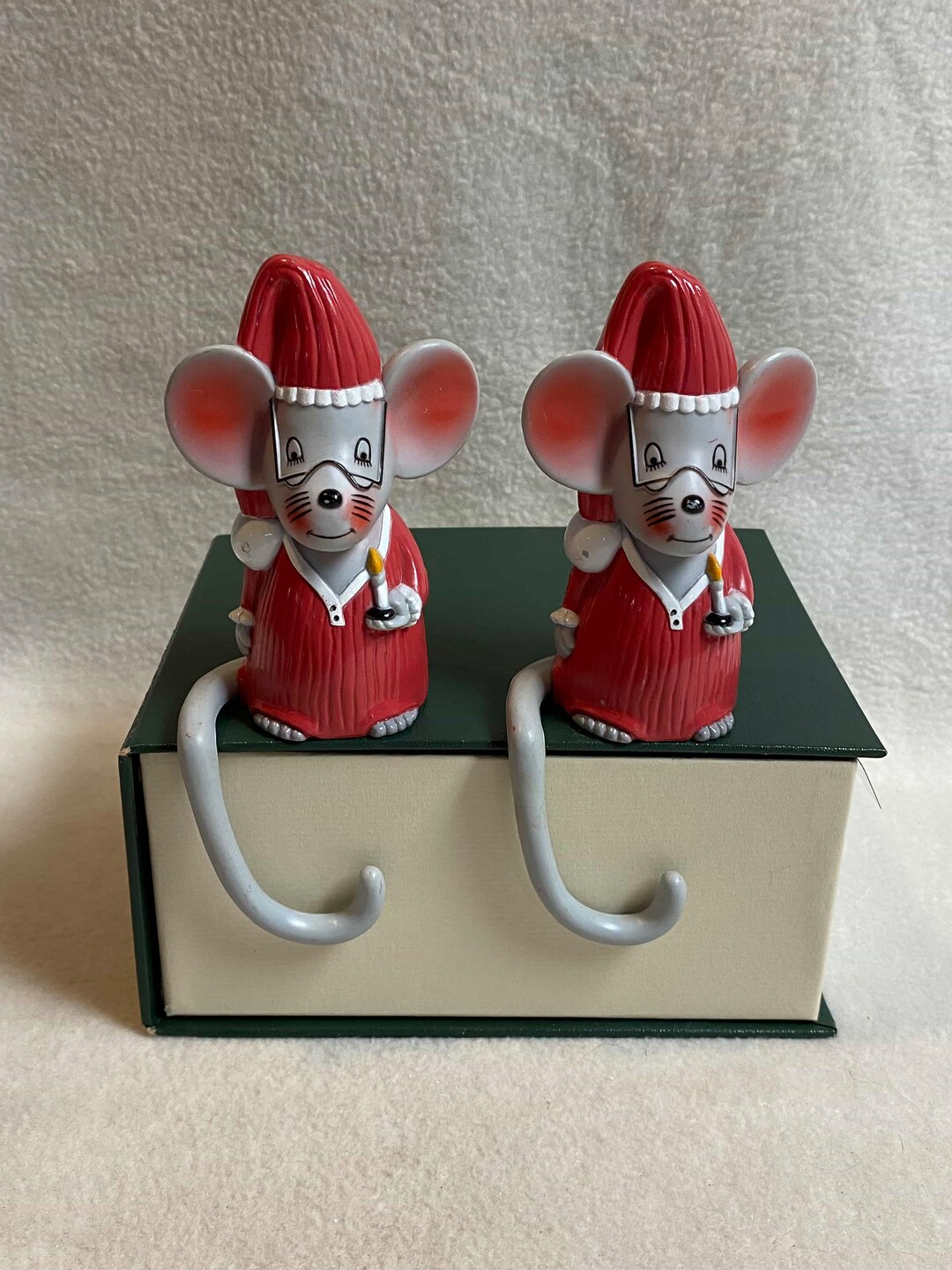 Vintage Christmas Mouse Holding Candle Shelf Sitter - Set of 2 (# ...