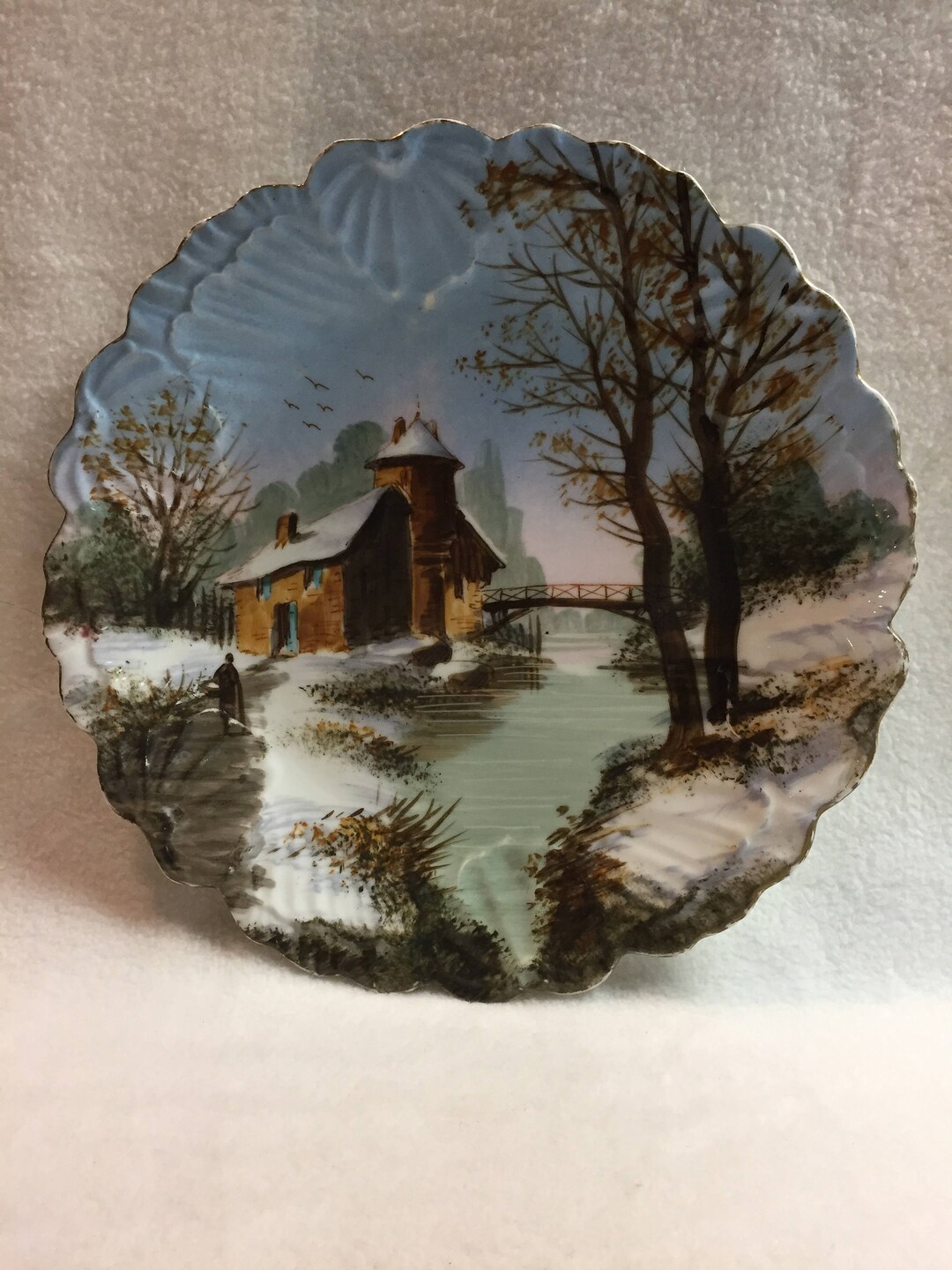 Large Country Scene Wall Décor Plate With Scalloped Edges (#WD016) - Etsy