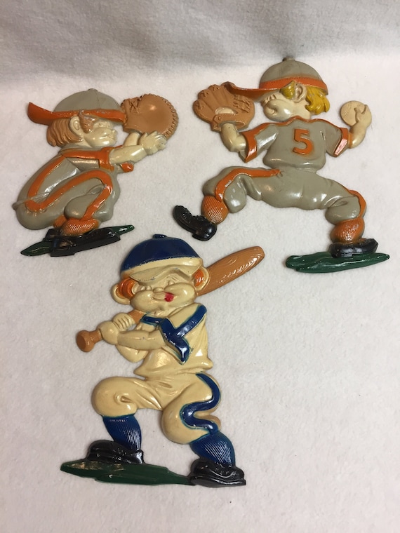 Vintage Metal Baseball Player Wall Plaques Set of 3 WD061 | Etsy