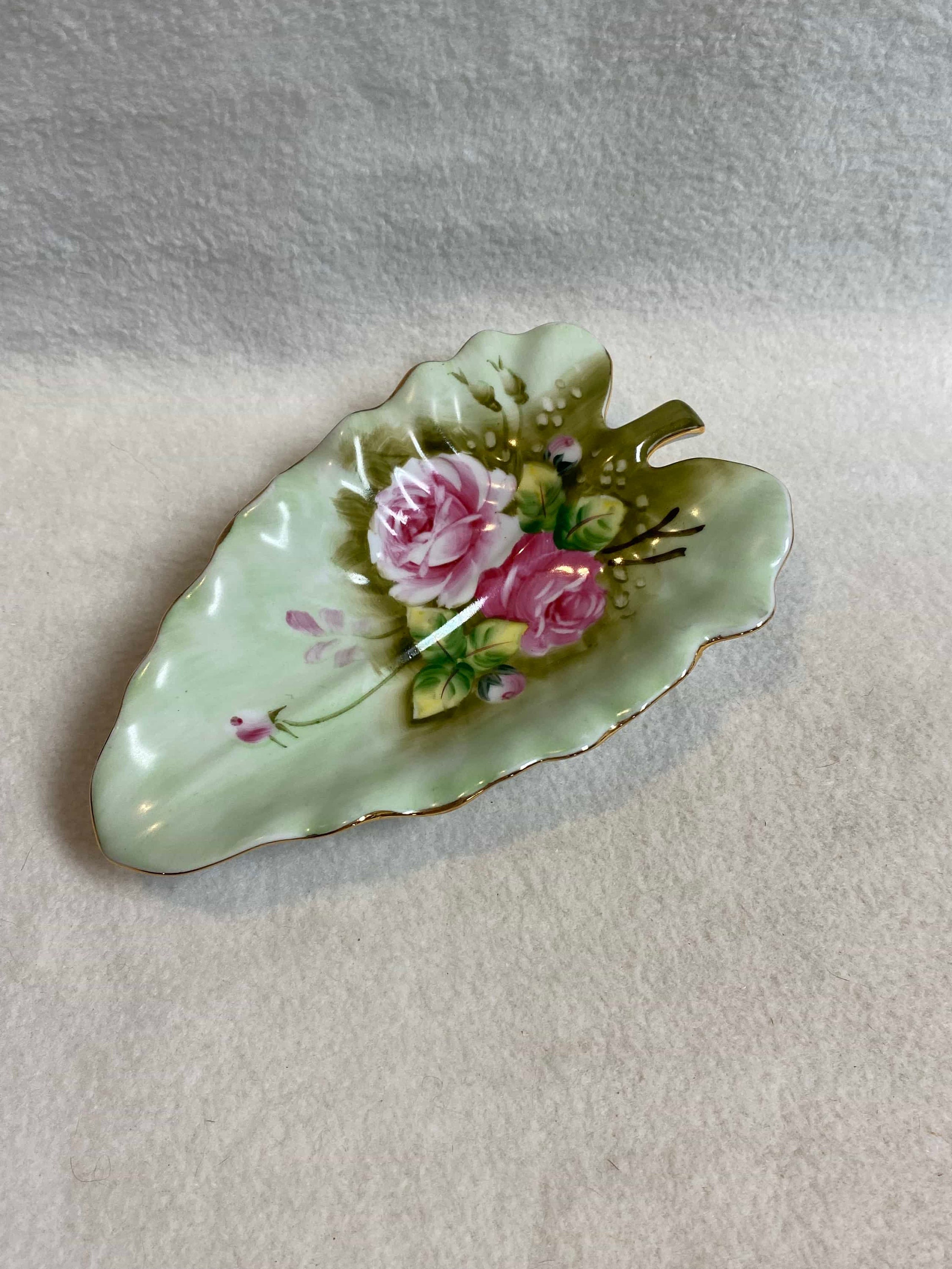 Vintage Lefton Leaf Shaped Hand-painted Pink Rose Dish | Etsy