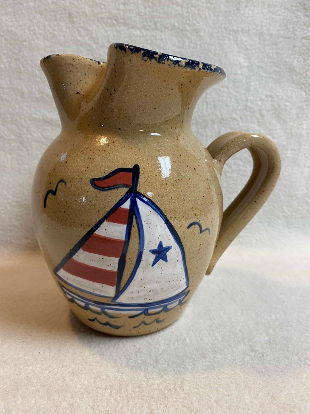 Three Rivers Pottery 25th Anniversary Spongeware Pottery Pitcher/jug (# ...