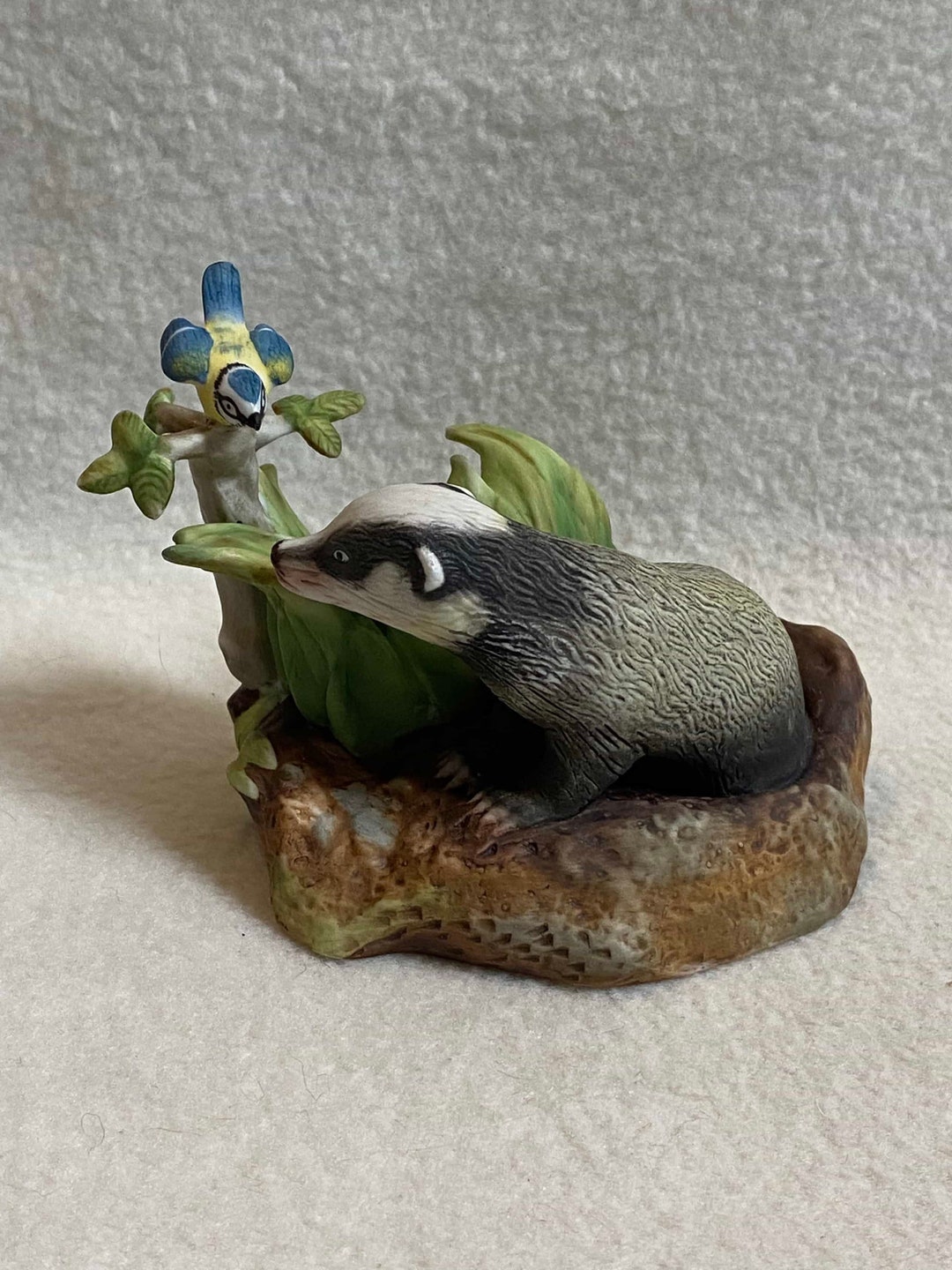 Franklin Mint Figurine - 'the Woodlands in April' - Badger With Bird (# ...
