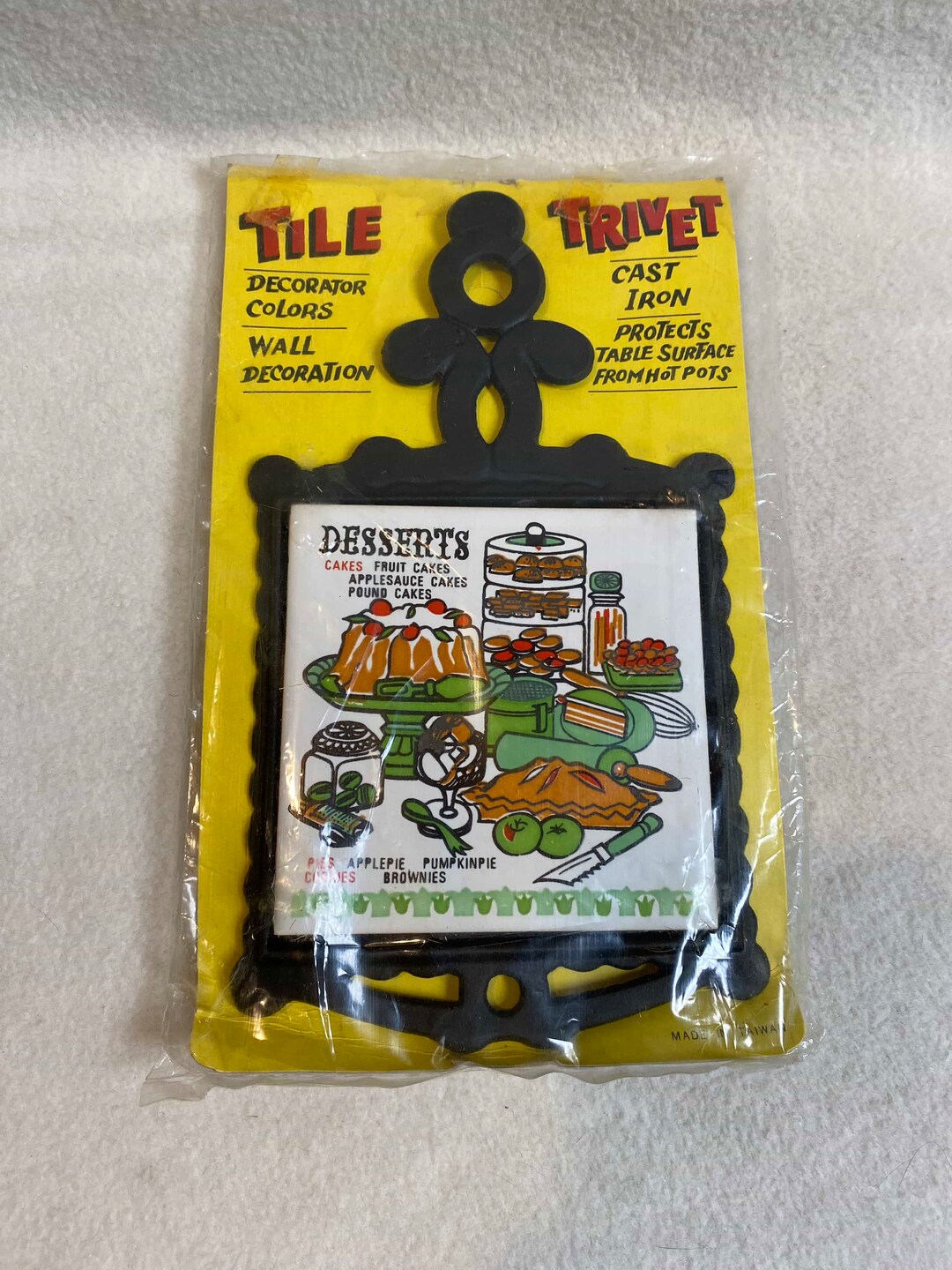Vintage Cast Iron Tile Trivet - Desserts - in Original Opened Packaging ...
