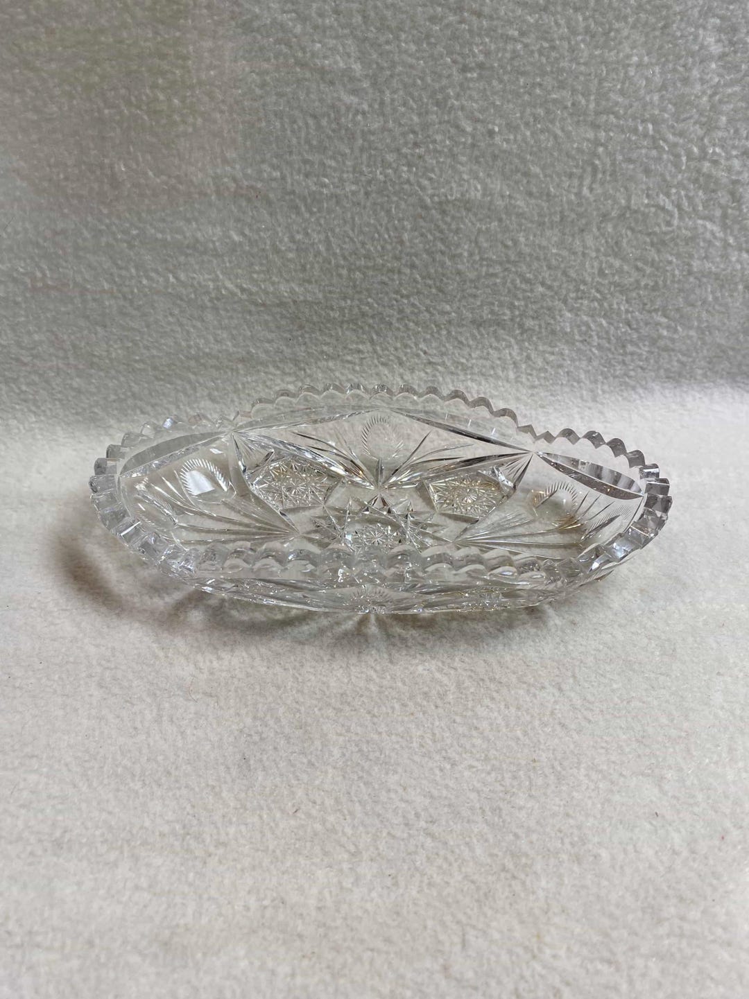 Vintage Crystal Cut Glass Relish Dish With Sawtooth Edge and Starburst ...