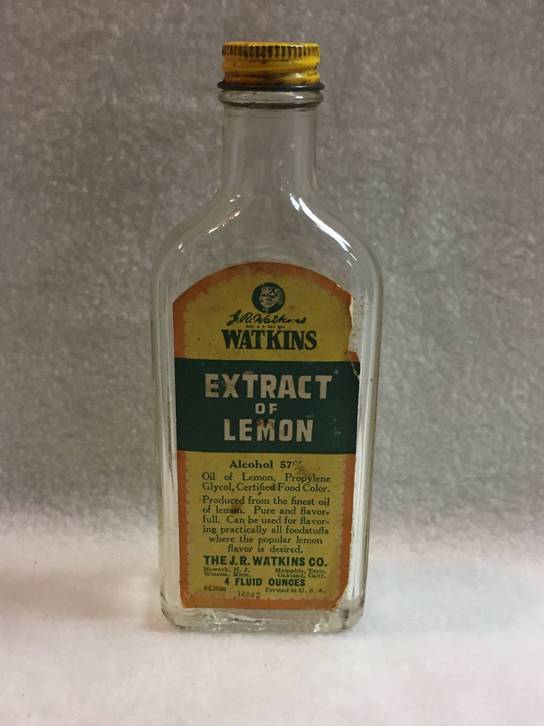 Vintage J.R. Watkins 4 Oz Extract of Lemon Bottle for Display (#W058 ...