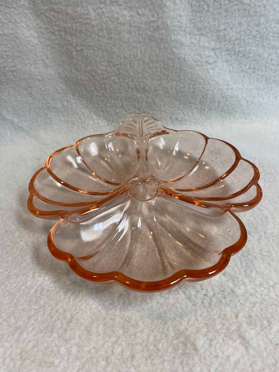 Pink Depression Clover Shaped Glass Divided Dish With Handle (#DCG839 ...