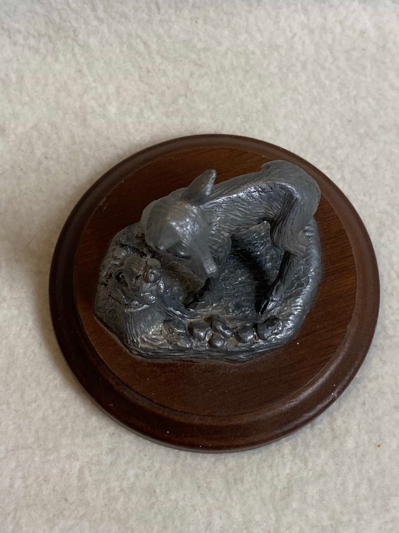 Vintage Ricker Pewter Deer With Bunny Figurine on Wooden - Etsy
