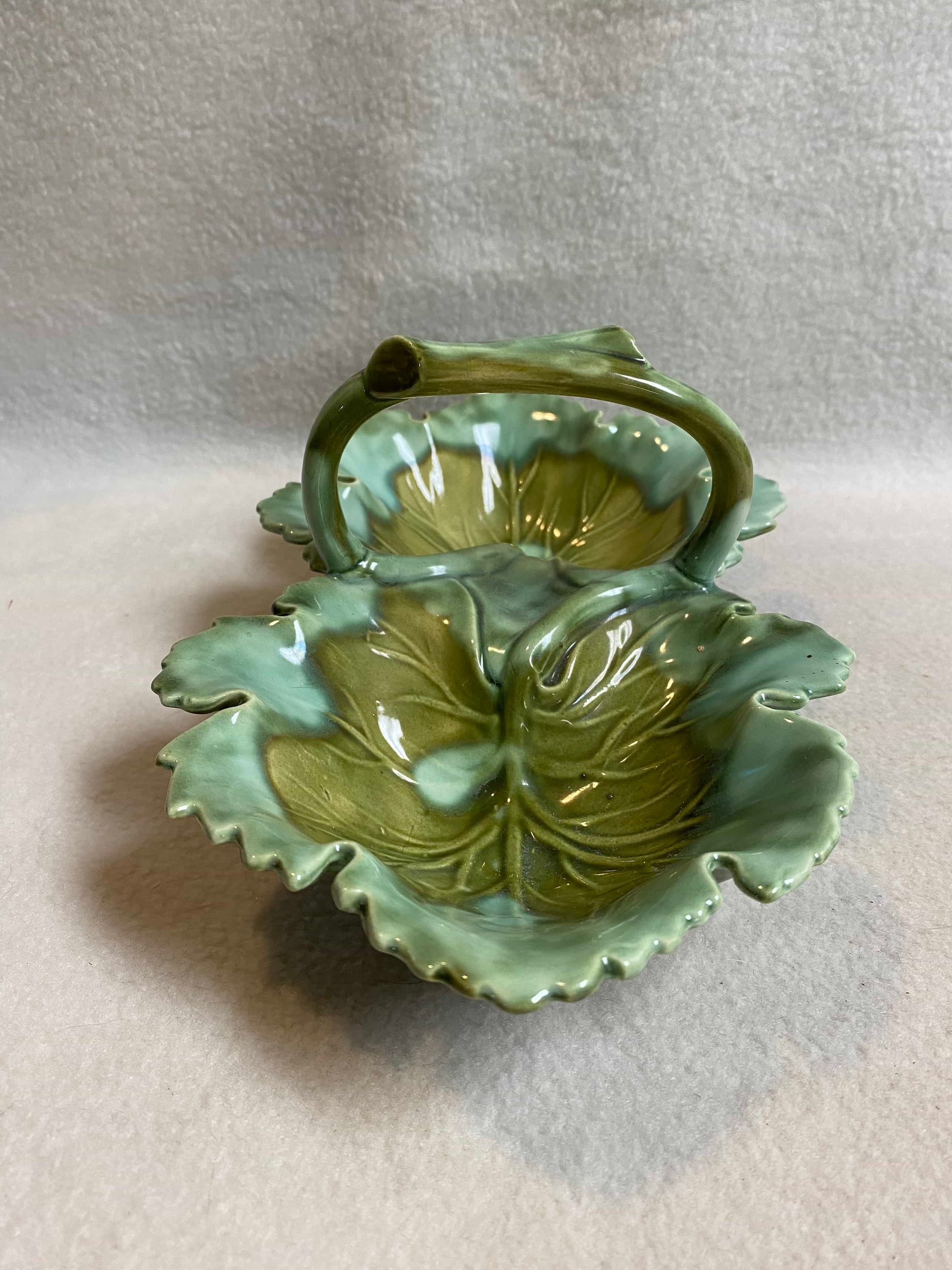 Vintage Holland Mold Ceramic Handled Double Green Leaf Dish - Etsy