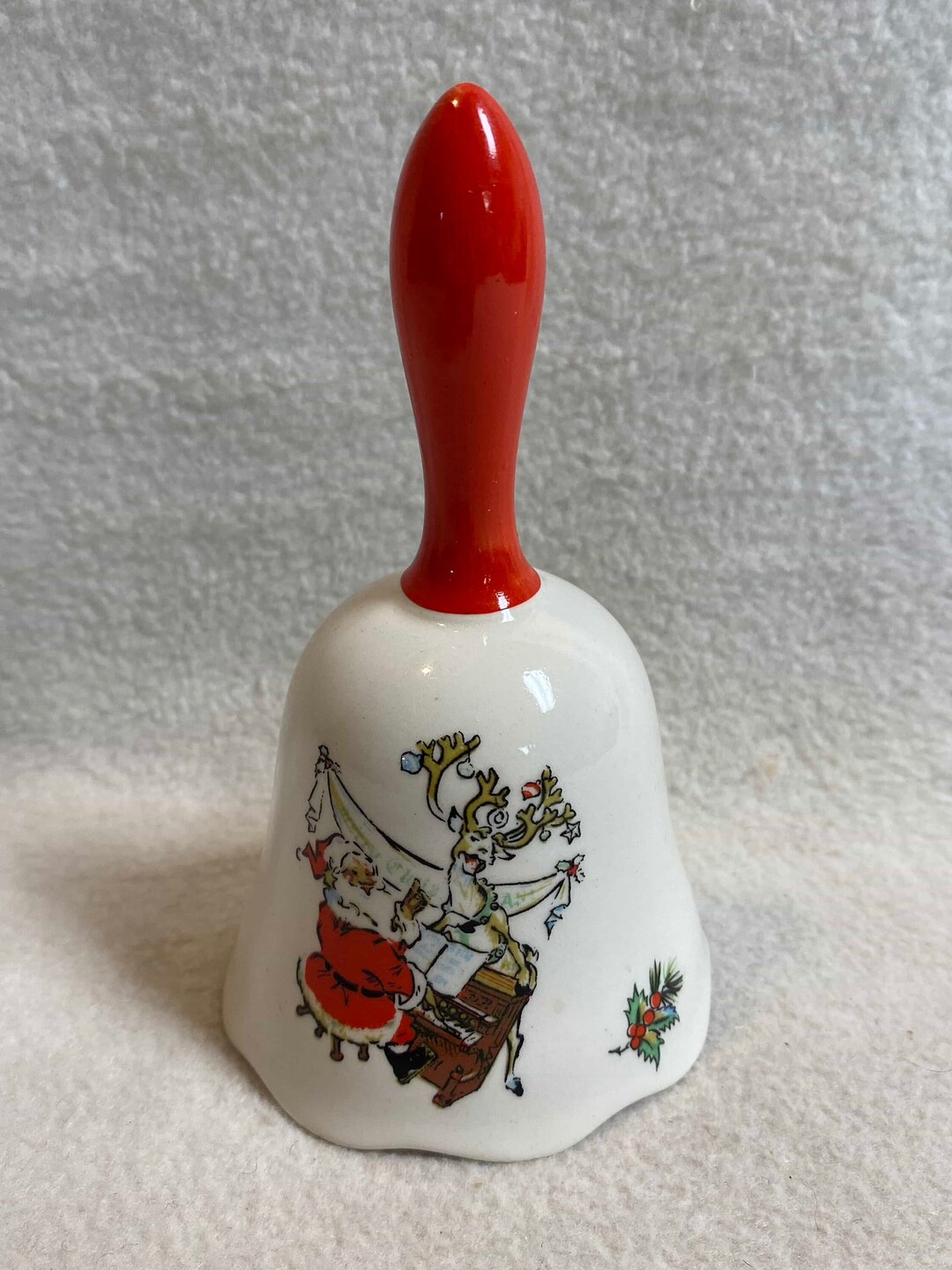Vintage Christmas Hand Bell - Santa With Reindeer at Piano (#FIG1078 ...