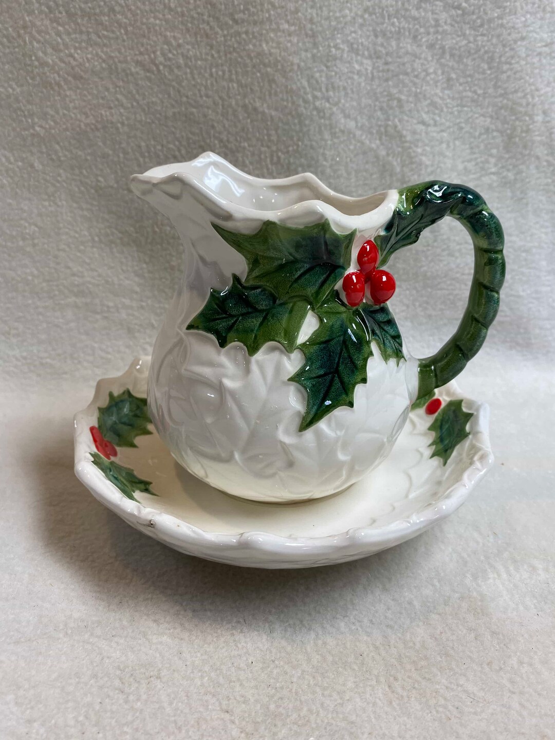 Vintage Lefton White Holly Pitcher With Matching Bowl (#DCG951) - Etsy