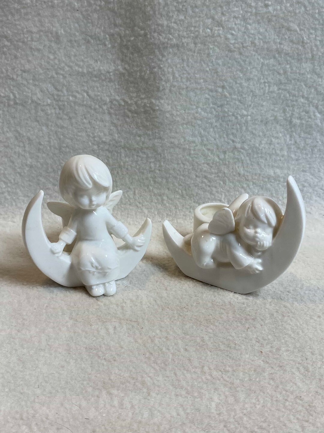 Vintage CCCC Japan Angels (sitting Girl and Sleeping Boy) on Crescent ...