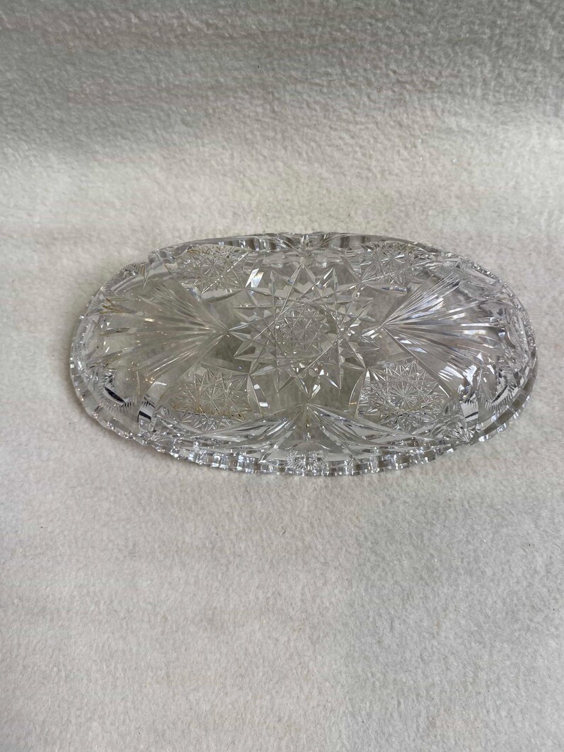 Vintage Crystal Cut Glass Relish Dish With Sawtooth Edge and Starburst ...
