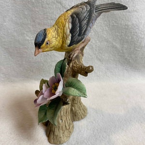 Vintage Lefton Goldfinch on Branch With Purple Flowers Figurine BCD523 ...