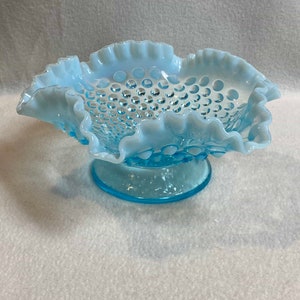 Fenton Blue Opalescent Hobnail Glass Bowl With Ruffled Edge DCG326 - Etsy