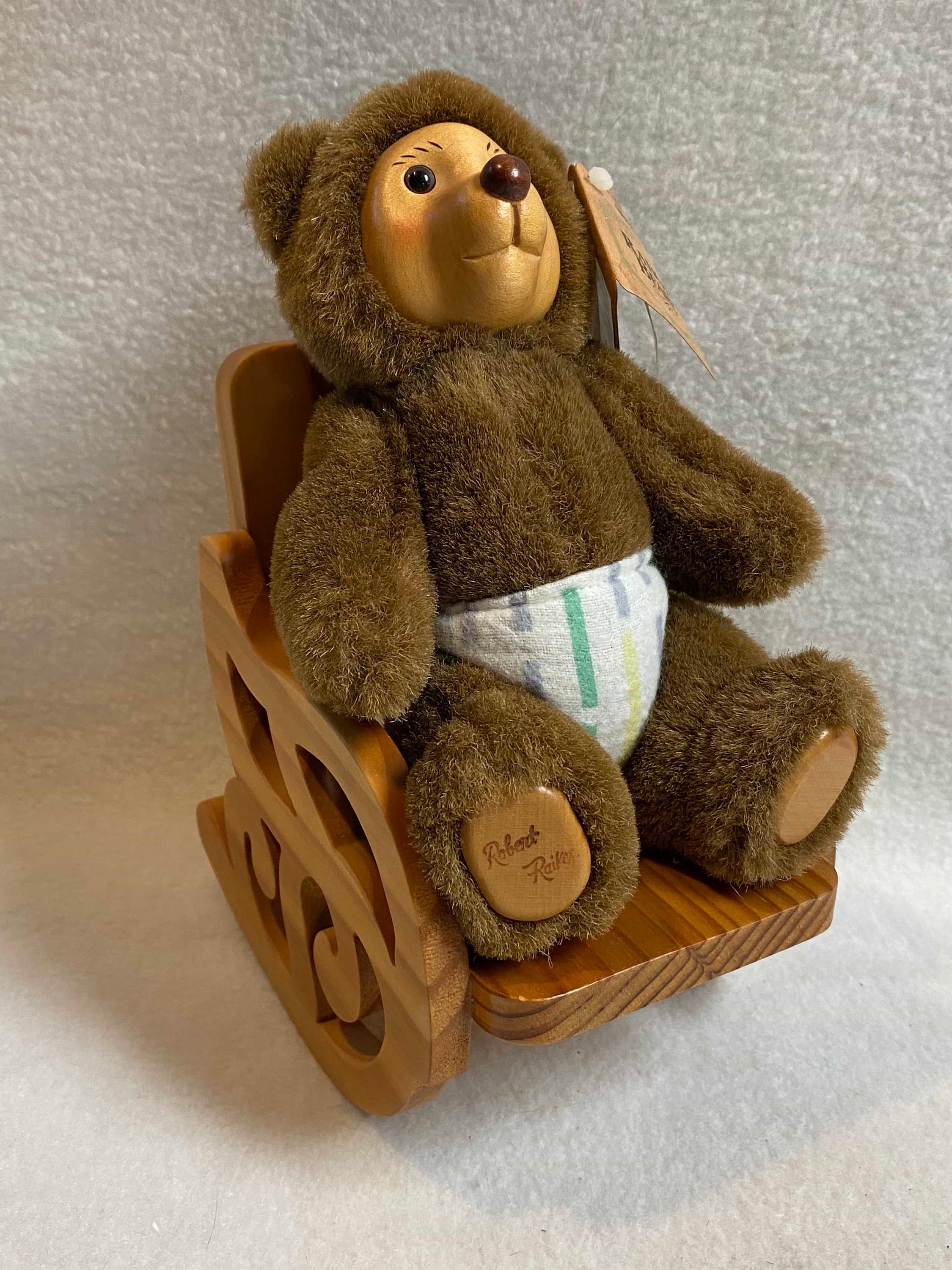 Raikes Baby Bear in Wooden Rocking Chair Nursery Miniatures | Etsy